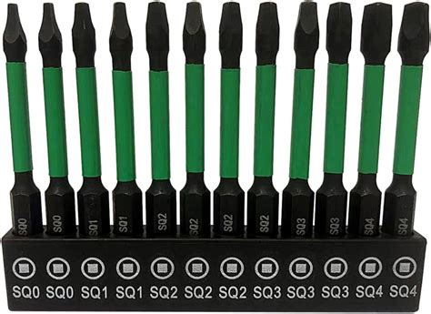 Aiyun 12pack Square Drill Bit Set Magnetic Square Drive Bits S2 Steel Hex Shank Square Head