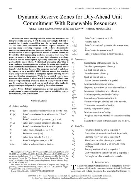 Pdf Dynamic Reserve Zones For Day Ahead Unit Commitment With Renewable Resources