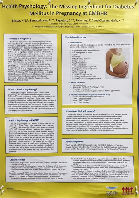 Poster Health Psychology And Diabetes In Pregnancy At Cmdhb