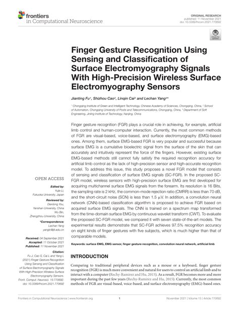 Pdf Finger Gesture Recognition Using Sensing And Classification Of Surface Electromyography