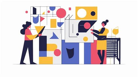 Three People Arranging Geometric Shapes In Team Collaboration Concept Premium Ai Generated Vector