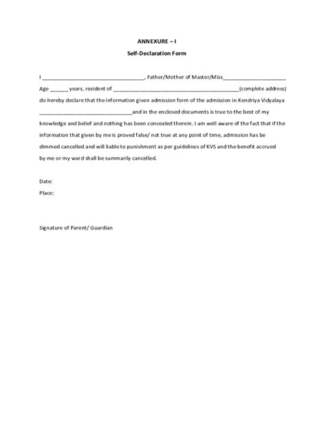 Fillable Online Annexure I Self Declaration Form Fax Email Print Pdffiller