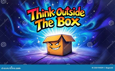 Cartoon Style Think Outside The Box Concept With Glowing Illustration