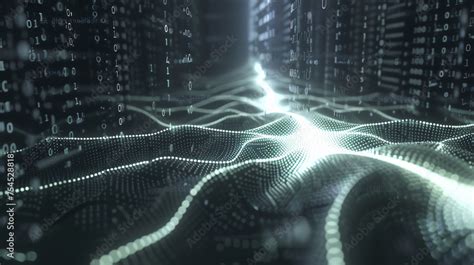 The Technology Concept Digital Glowing Binary Codes Make Transmission Lines With Connect