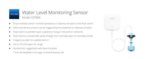 Yolink Lora Smart Water Level Monitoring Sensor Wireless Battery Powered Float Switch Alarm