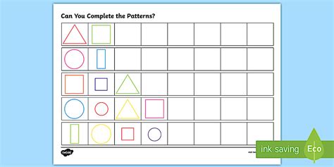Repeating Pattern Worksheet Worksheets Shapes Twinkl