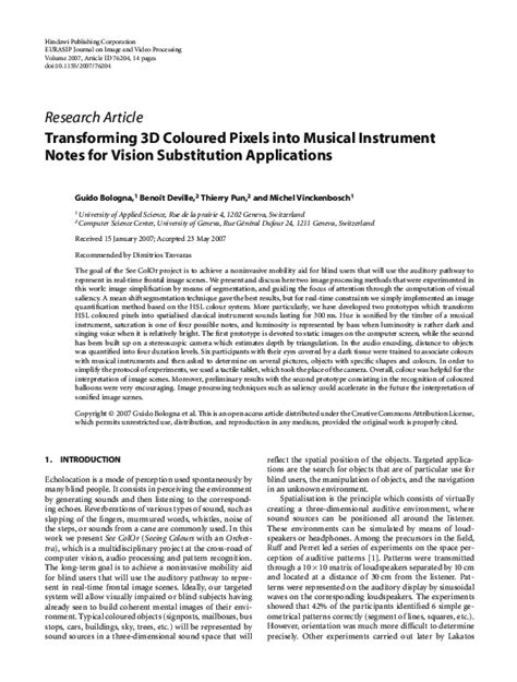 Pdf Transforming 3d Coloured Pixels Into Musical Instrument Notes For