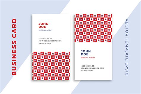 별 패턴이 있는 수직 명함 템플릿입니다 현대적인 기하학적 패턴의 애국적인 기업 문구 모형 샘플 텍스트가있는 깨끗하고 간단한 벡터 편집 가능한 배경 Eps10 개념에 대한