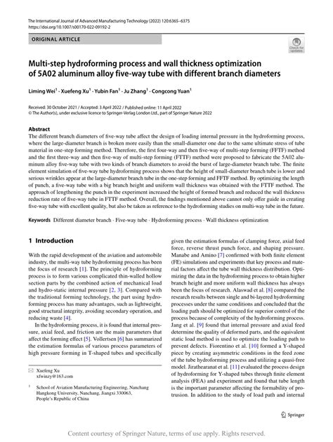 Multi Step Hydroforming Process And Wall Thickness Optimization Of 5a02 Aluminum Alloy Five Way