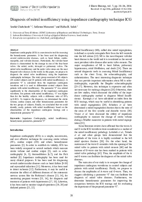 Pdf Diagnosis Of Mitral Insufficiency Using Impedance Cardiography Technique Icg