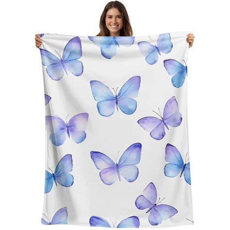 Blue Purple Butterfly Blanket Soft Cozy Warm Throw Blanket For Couch