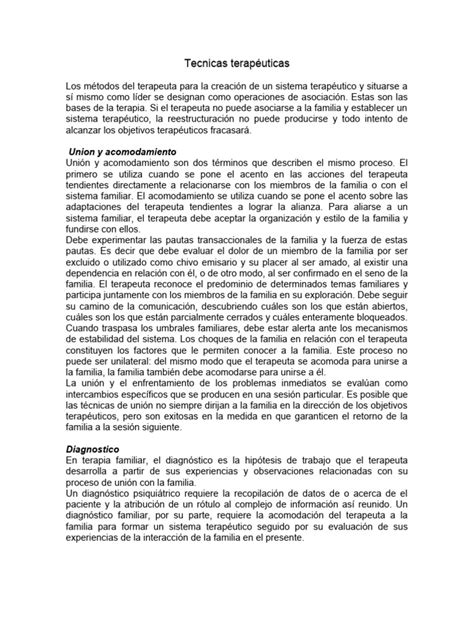 Tecnicas Terapéuticas Minuchin Pdf Terapia Diagnostico Medico
