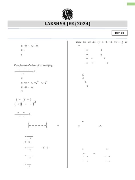 Relation And Functions Dpp 01 Lakshya Jee 2024 Pdf Mathematics Mathematical Logic