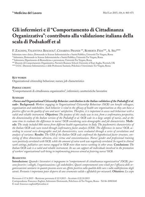 Pdf Nurses And Organizational Citizenship Behavior Contribution To The Italian Validation Of