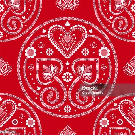 민속 꽃 북유럽 스 칸디 나 비아 원활한 벡터 패턴 붉은 바탕에 민족 흰색 장식입니다 선물 포장 종이 휴일 식탁보 직물 파티