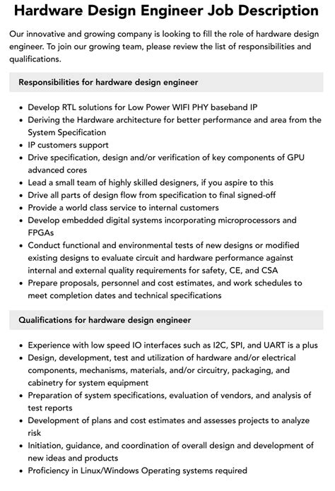 Hardware Design Engineer Job Description Velvet Jobs