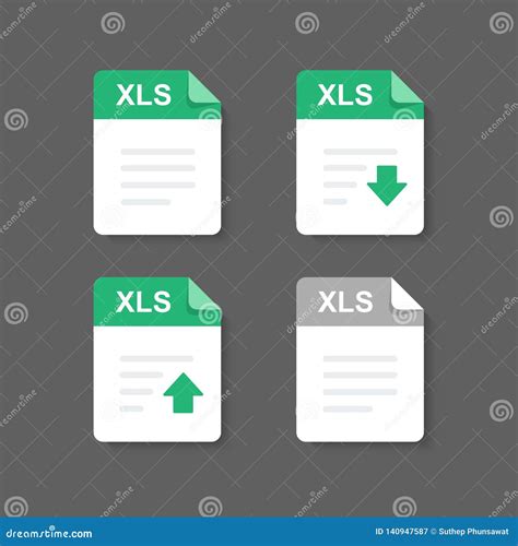 Flat Design With XLS Files Download Document Icon Symbol Set Vector Design Element Illustration