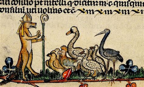 Reynard The Fox Wearing Bishops Mitrepeaching To Birds Falcons