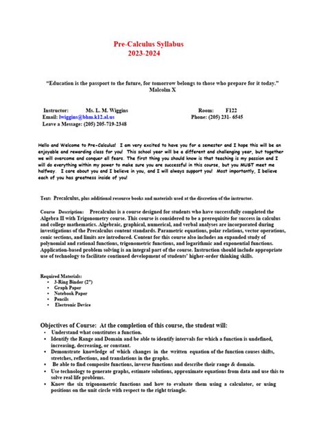 precalculus syllabus 2023 2024 pdf trigonometric functions