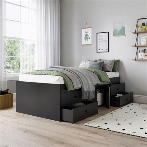 Arctic Black Wooden 4 Drawer Storage Cabin Bed Happy Beds