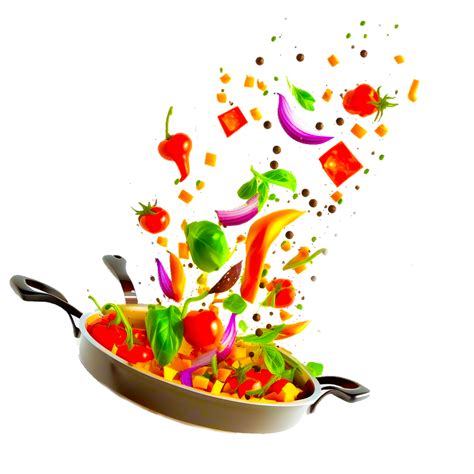 Different Vegetables Falling Into Frying Pan Isolated Mix Of Sliced