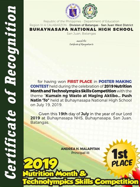 Buhaynasapa Nhs Awards Certificates For Nutrition Month Contest Pdf