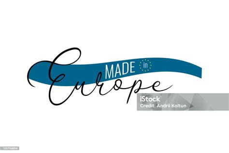 유럽 서예와 유럽 연합에서 파란색 깃발을 흔들며 만들어졌습니다 흰색 배경에 격리 된 국가 제품 스탬프 아이콘 벡터 일러스트레이션