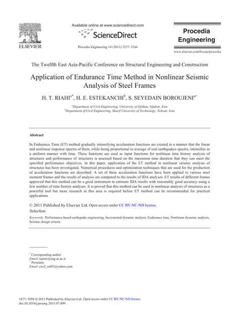 Pdf Application Of Endurance Time Method In Nonlinear Seismic