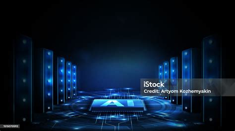 서버가 있는 인공 지능 컴퓨터 데이터베이스 개념이 있는 포스터 중앙 컴퓨터 프로세서 Cpu 개념입니다 데이터베이스 개념입니다 최신 파란색 Cpu 그림입니다 인공지능에 대한