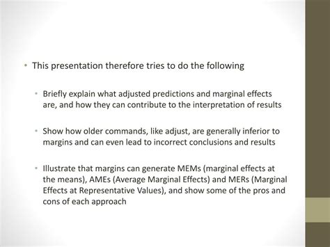 Ppt Using The Margins Command To Estimate And Interpret Adjusted Predictions And Marginal