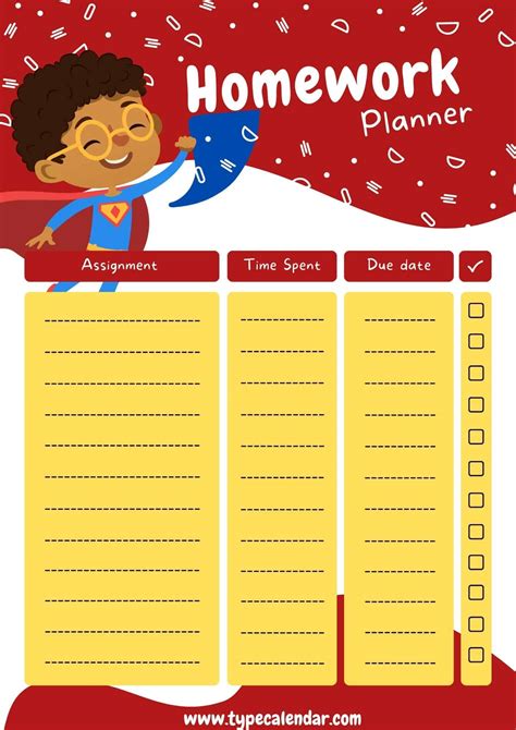 Free Printable Homework Planner Templates [excel Pdf Word] Cute