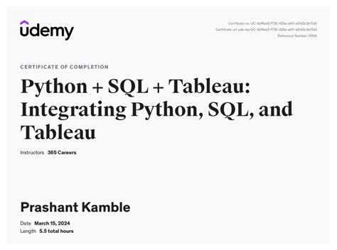 Prashant Kamble On Linkedin Python Sql Tableau Udemy