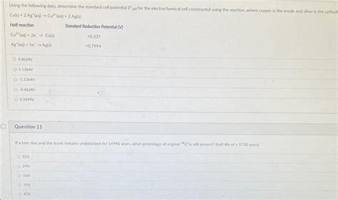 Solved Using The Following Data Determine The Standard Cell Chegg Com