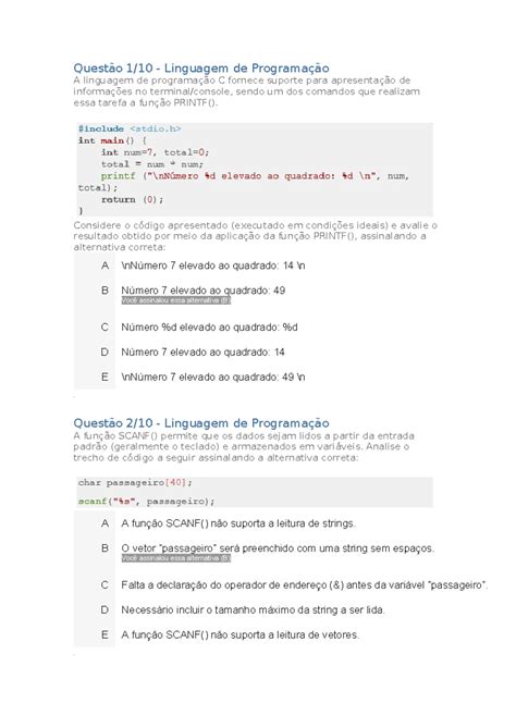 Provas 1 2 E 3 Apol Lógica De Programação E Algoritmos Questão 110 Lógica De Programação E