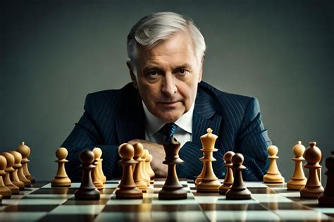 Premium AI Image A Man In A Suit Sits Behind A Chess Board With A Chess Piece On It