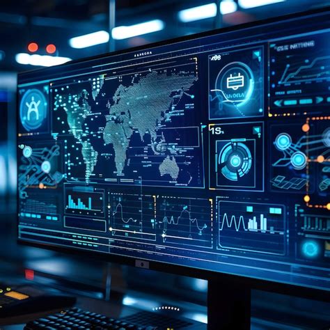A Futuristic Command Center With Multiple Screens Displaying Various Data Analytics Graphs And