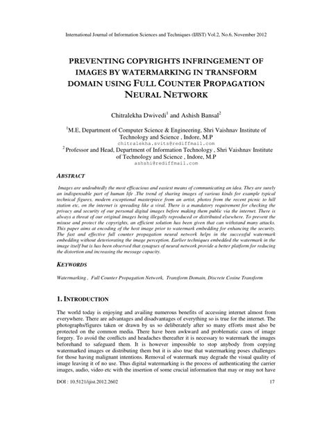 Pdf Preventing Copyrights Infringement Of Images By Watermarking In Transform Domain Using