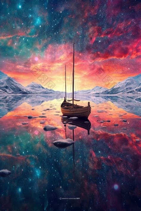 梦幻冰湖插画高清图片下载 包图网