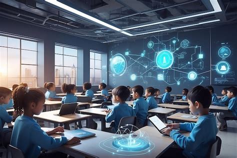 Iot And Education Smart Connections In The Futuristic Classroom Premium Ai Generated Image