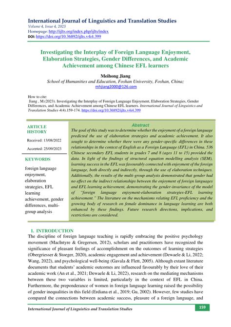 Pdf Investigating The Interplay Of Foreign Language Enjoyment Elaboration Strategies Gender