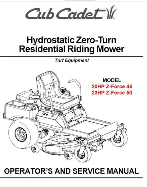 Cub Cadet 44 50 Z Force Lawn Mower Zero Turn Service And Operations Manual Pdf Etsy