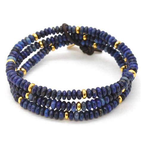 Lapis Lazuli Gold Bracelet Bundle Triple Layer Stretch Bracelet