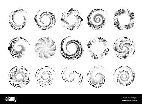 Swirl Dotted Halftone Icons Vortex Digital Futuristic Logos Set