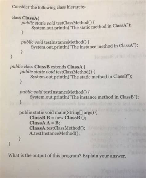 Solved Consider The Following Class Hierarchy Class Classa