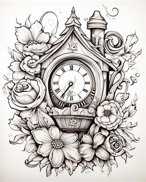 Premium Photo Cute Cuckoo Clock Coloring Page