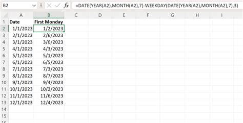 Excel How To Find The First Monday Of Each Month