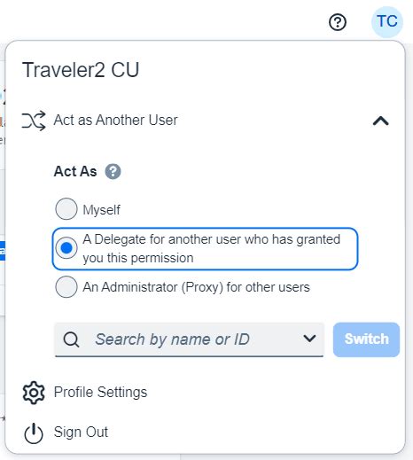 concur general acting as a delegate or travel arranger