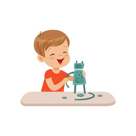 Premium Vector Cute Little Boy Creating Smart Robot Robotics And