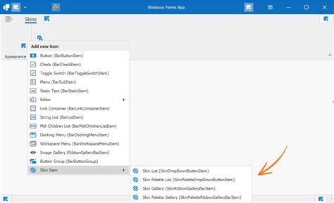 Add And Customize The Ribbon Skin List And Skin Gallery Winforms Controls Devexpress