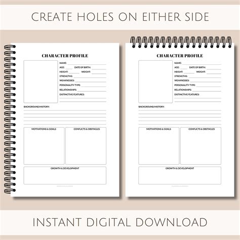 Character Profile Template Character Creation Tool Writing Character Profiles Fillable PDF